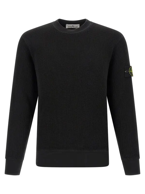 Stone Island Heavy Honeycomb Cotton Fleece Crewneck Sweatshirt - Black
