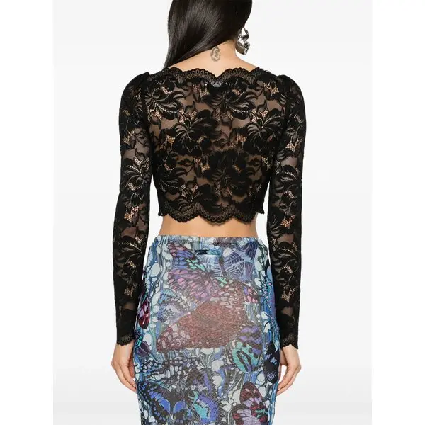 Rabanne Floral Lace Cropped Top - Black