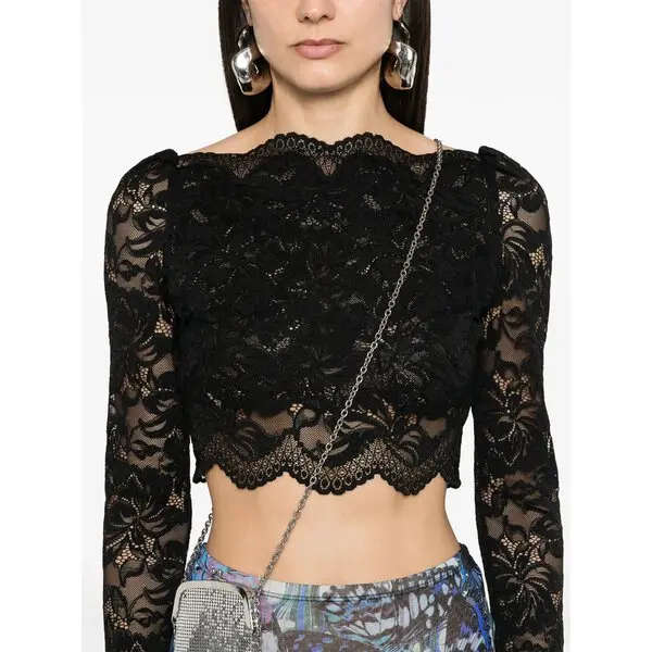 Rabanne Floral Lace Cropped Top - Black
