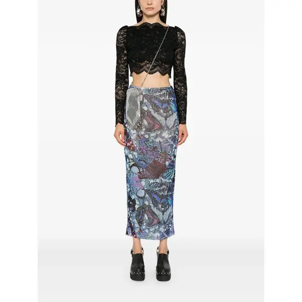 Rabanne Floral Lace Cropped Top - Black