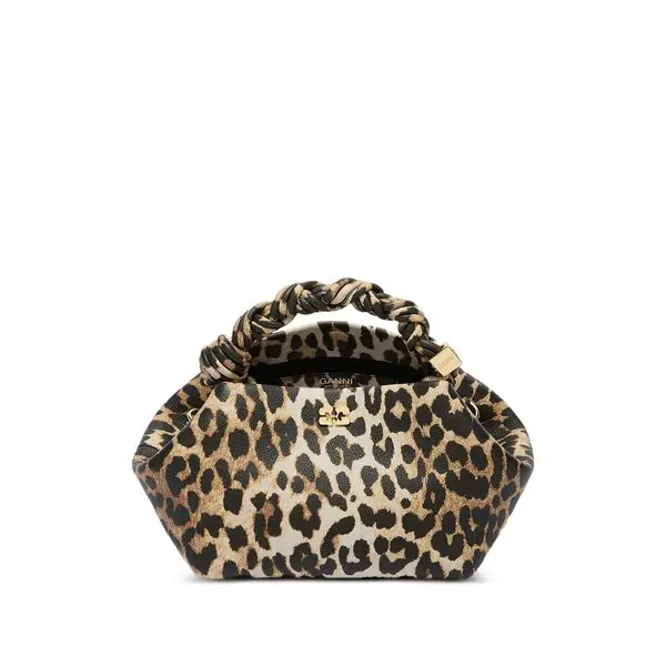 GANNI Leopard-print Satchel With Twisted Top Handle - Brown