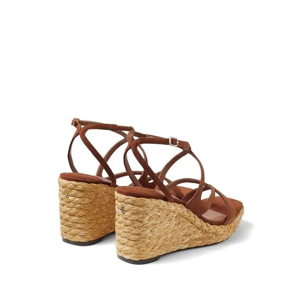 JIMMY CHOO Suede Raffia Wedge Sandals - Brown