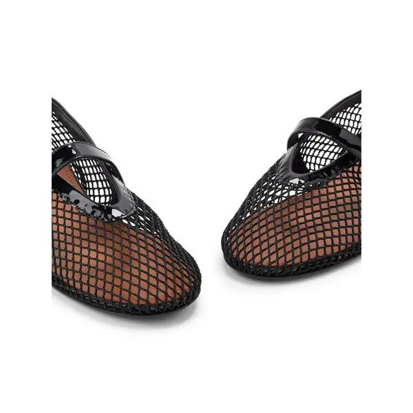 Alaïa Mesh Ballet Flats With Buckle Strap - Black