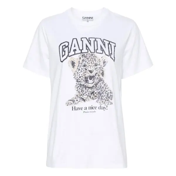 GANNI Organic Cotton Leopard Print T-shirt - Gray