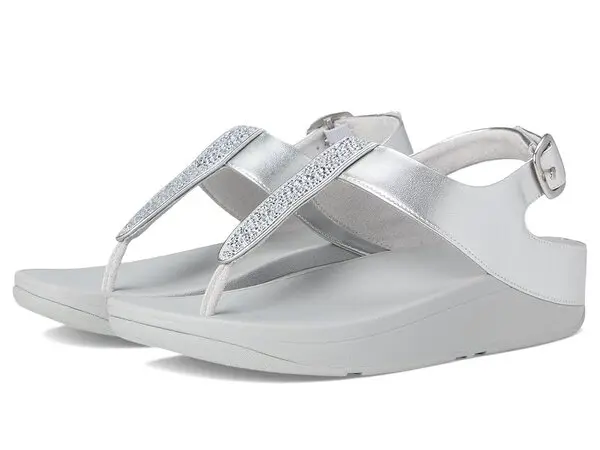 Fitflop Fino Crystal-mix T-strap Sandals Wedge Shoes - Silver