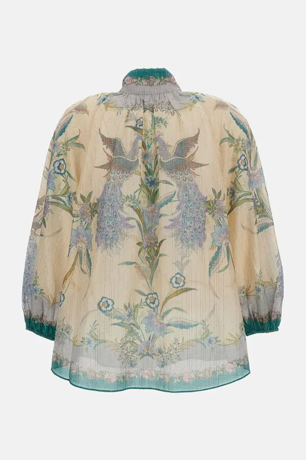 Zimmermann Indra Billow Blouse With Floral Print And Metallic Threads - Multicolor