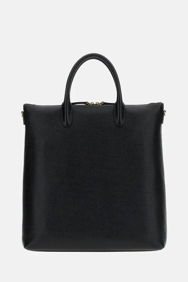 Thom Browne Vertical Tote In Pebble-grain Leather - Nero