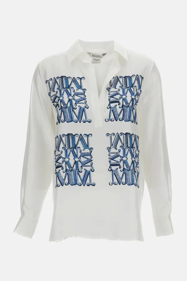 Max Mara Silk Twill Shirt With Maxmarabesque Print - Bianco