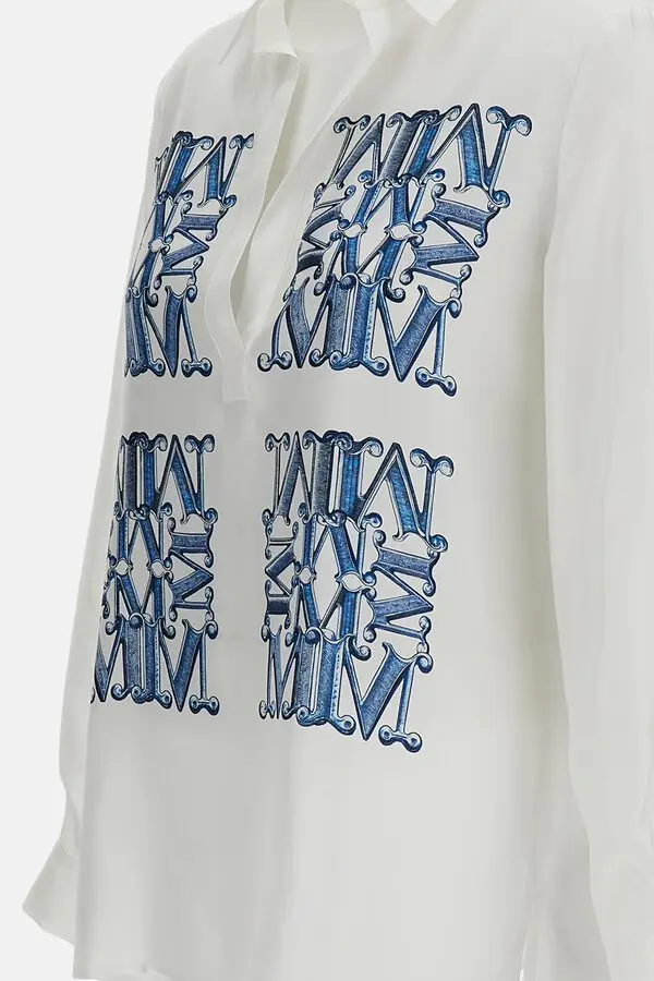 Max Mara Silk Twill Shirt With Maxmarabesque Print - White