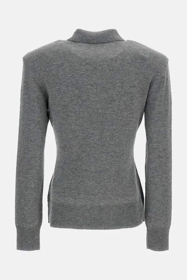 ROTATE BY BIRGER CHRISTENSEN Merino Wool & Cashmere Blend Long Sleeve Polo - Grey