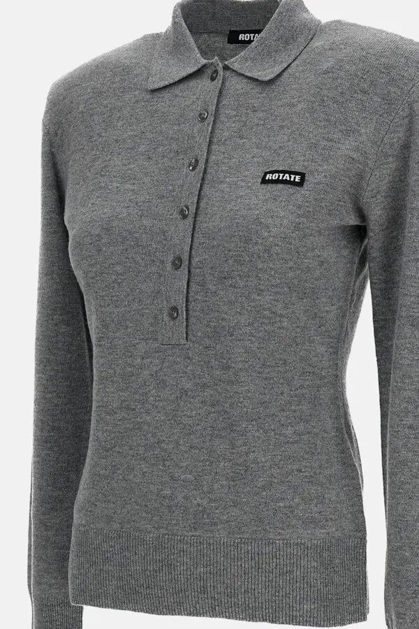 ROTATE BY BIRGER CHRISTENSEN Merino Wool & Cashmere Blend Long Sleeve Polo - Grey