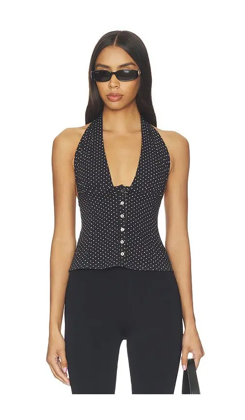 Free People Ramona Printed Halter Top - Black