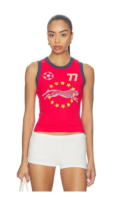 Daydreamer Team Cheetah Shrunken Tank Top - Red