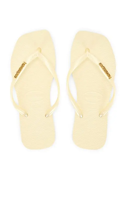 Havaianas Slim Square Logo Metallic Thong Sandals - Cream