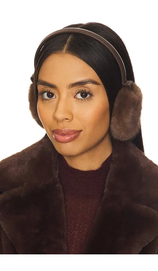 Jocelyn Faux Mink & Leather Earmuffs - Brown
