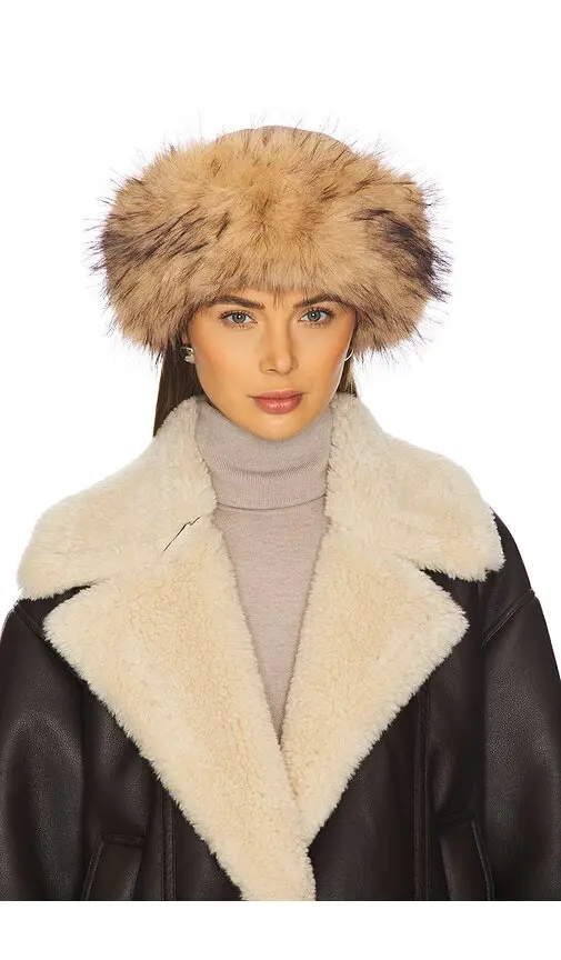 Jocelyn Faux Shearling Roller Hat - Brown