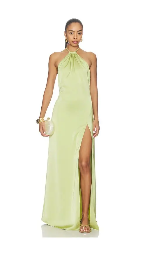 Nbd Harnoor Maxi Gown With Halterneck And Slit - Green