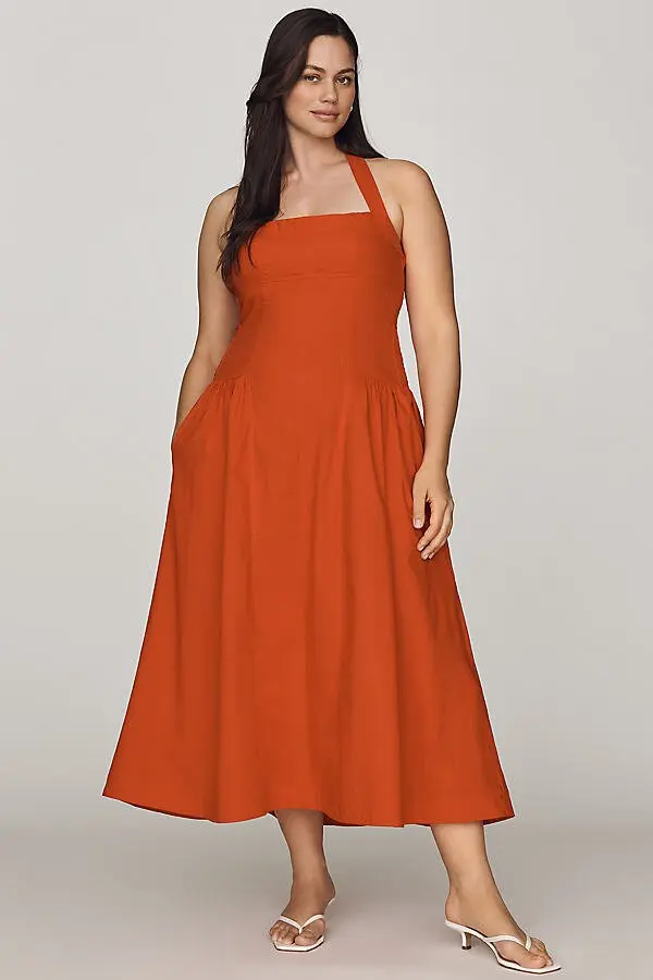 Maeve Halter Neck Midi Dress - Red