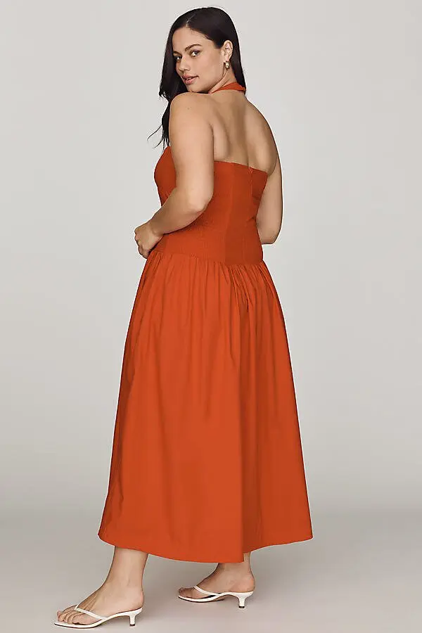Maeve Halter Neck Midi Dress - Red