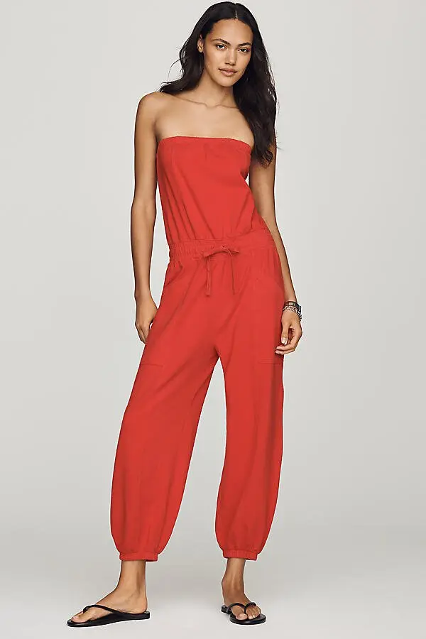 DAILY PRACTICE Strapless Cotton-spandex Jumpsuit - Red