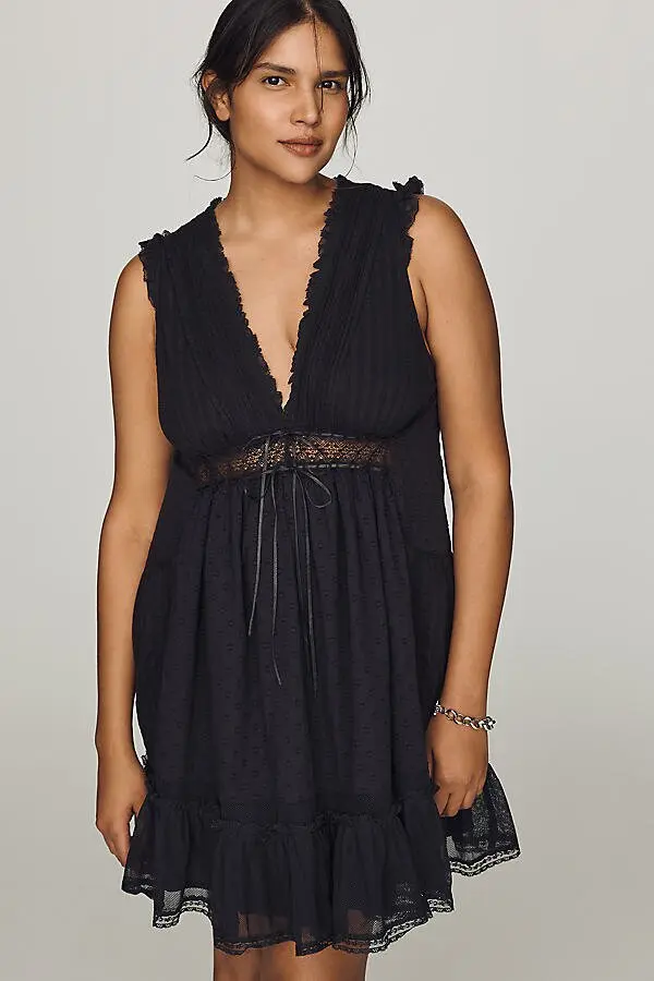 Anthropologie 100% Cotton Ruffled Mini Dress - Black