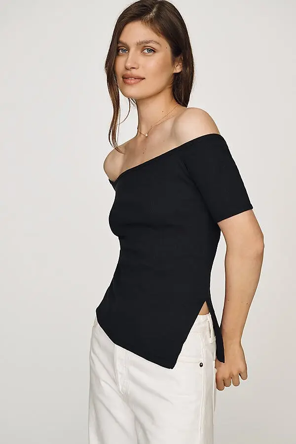 Maeve Off-the-shoulder Stretch Knit Tee - Black