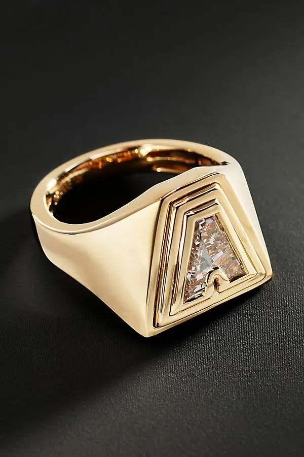 ORIANNE Double Bezel Initial Lab Diamond Signet Ring In Pink Gold - A