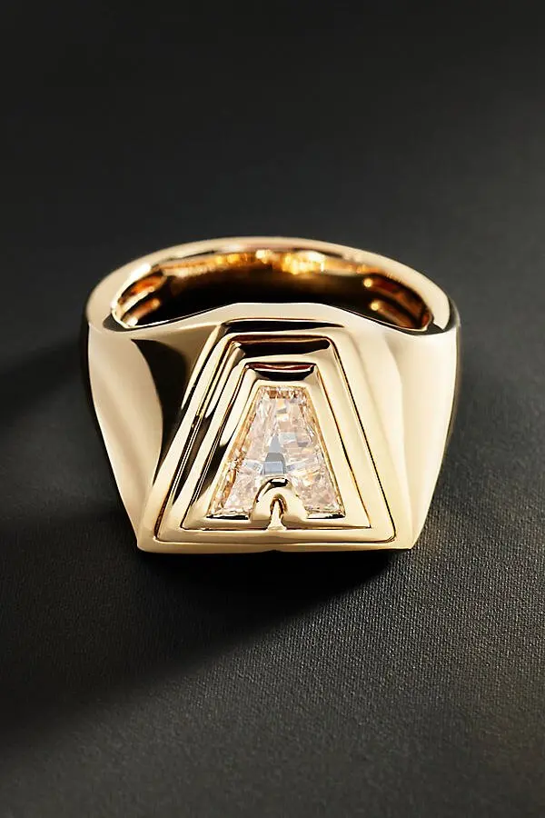 ORIANNE Double Bezel Initial Lab Diamond Signet Ring In Pink Gold - A