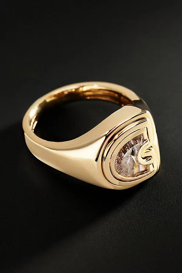 ORIANNE Double Bezel Initial Lab Diamond Pinky Ring In 14k Solid Gold - C