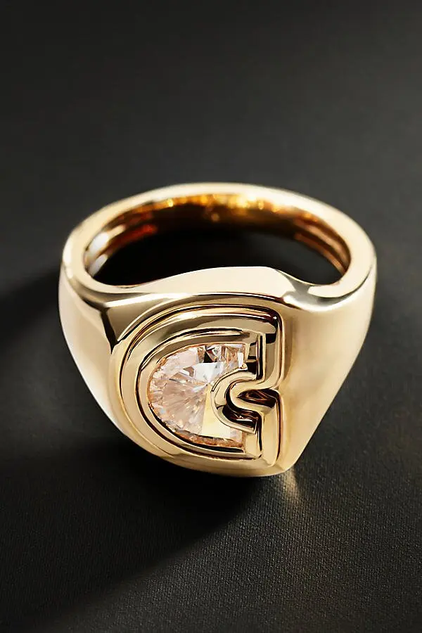 ORIANNE Double Bezel Initial Lab Diamond Signet Ring In Pink Gold