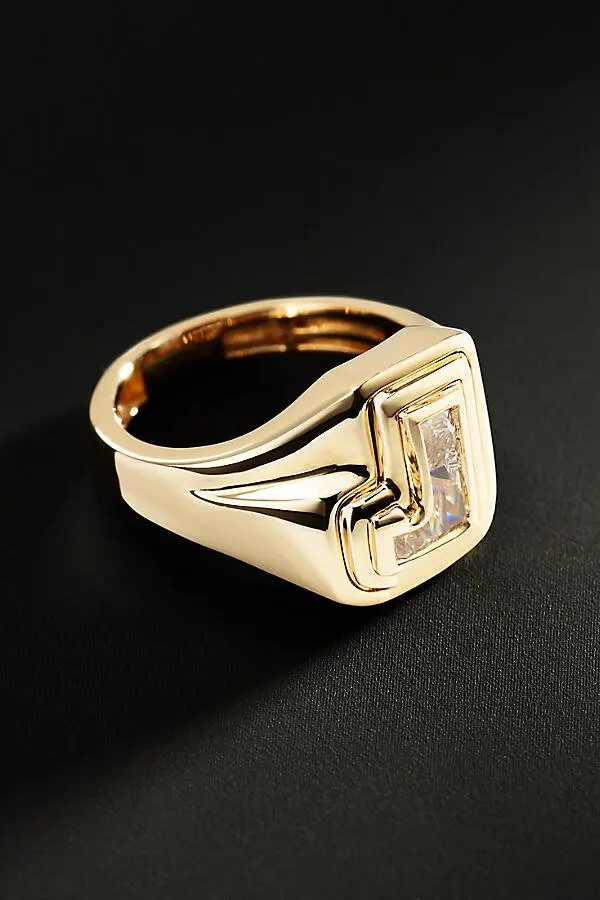 ORIANNE Double Bezel Initial Lab Diamond Pinky Ring In 14k Solid Gold - J