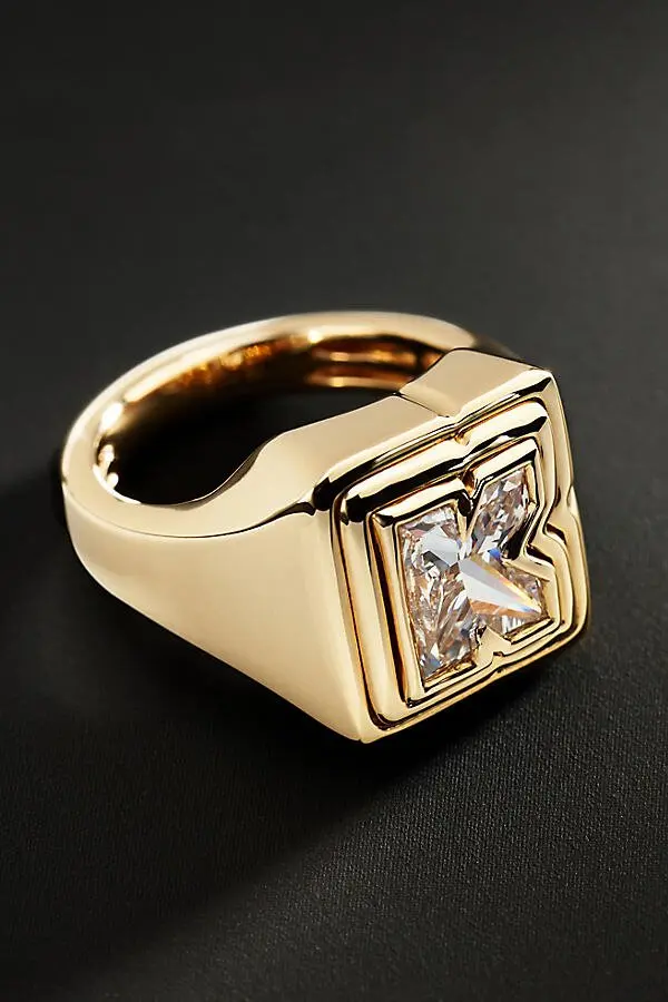 ORIANNE Double Bezel Initial Lab Diamond Signet Ring In Pink Gold - K