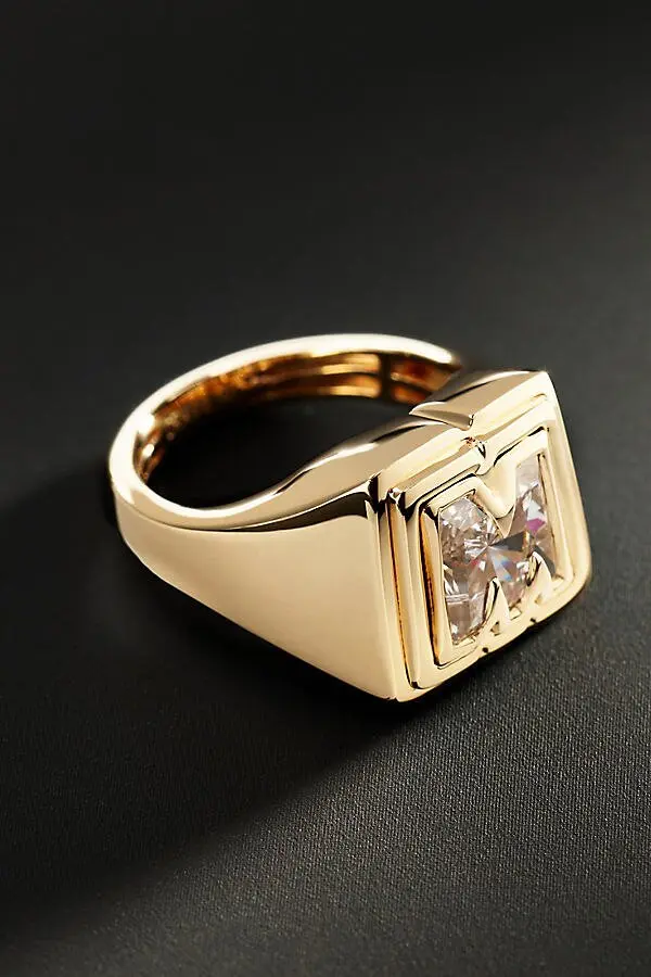ORIANNE Double Bezel Initial Lab Diamond Signet Ring In Pink Gold - M