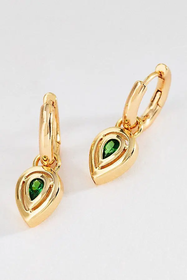 Anthropologie Pear Crystal Huggie Hoop Earrgs - Emerald