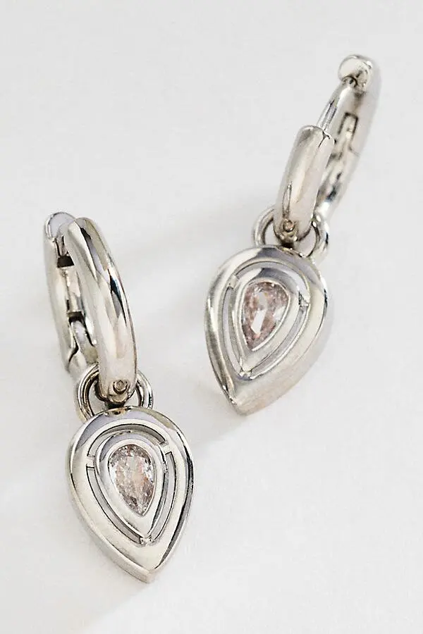 Anthropologie Pear Crystal Huggie Hoop Earrgs - Silver