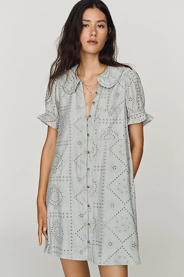 PILCRO Keira Eyelet Mini Dress - Chambray