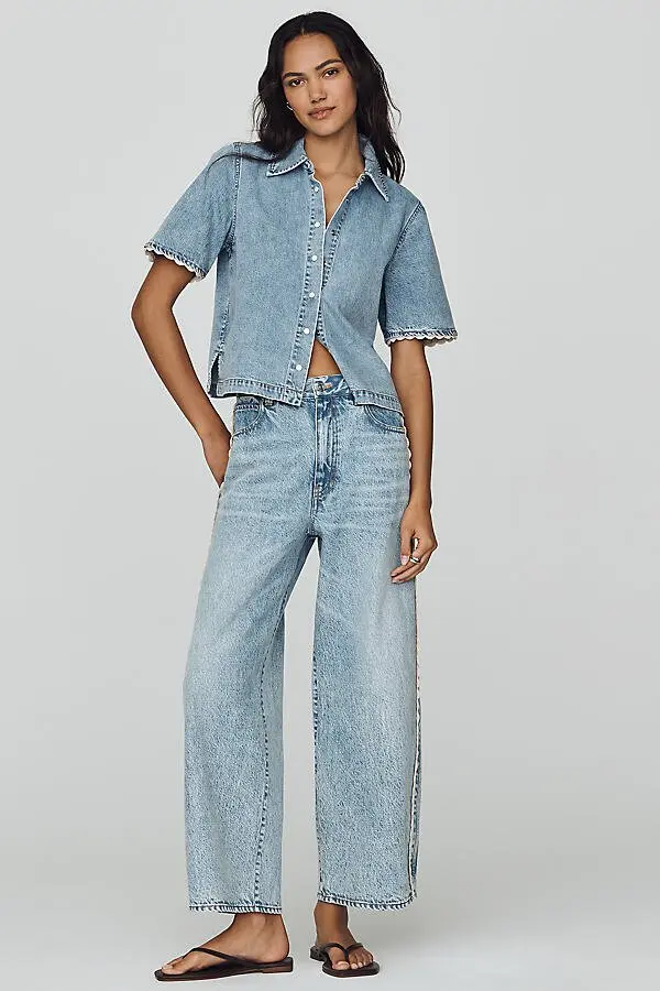 FRAME Crochet Bow High Rise Crop Barrel Jeans