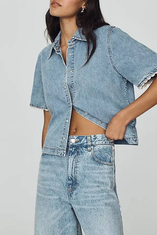 FRAME Crochet Bow High Rise Crop Barrel Jeans