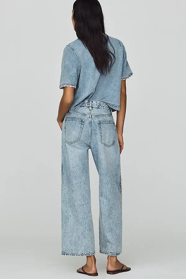 FRAME Crochet Bow High Rise Crop Barrel Jeans