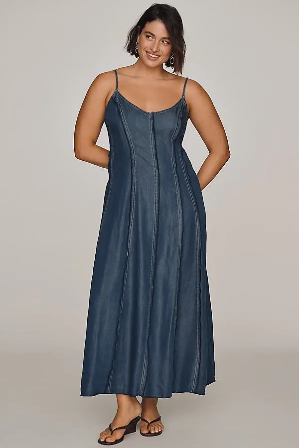 PILCRO Seamed Midi Dress - Medium Denim