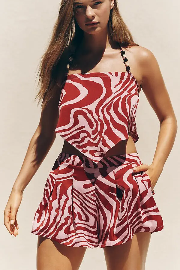 CELANDINE Printed Scarf Crop Top - Pink Pattern