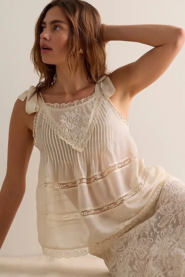 Free People Sunflare Blouson Tank With Lace Detailing