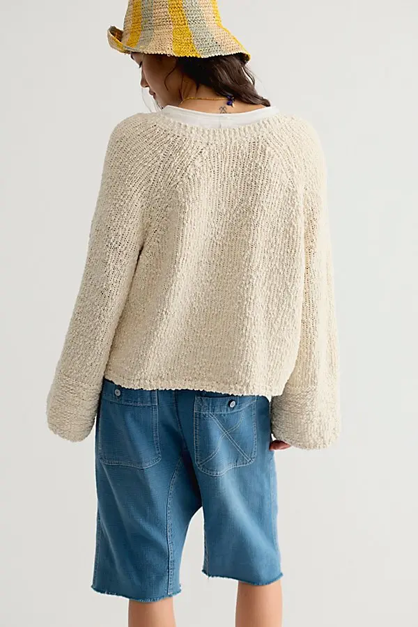 Free People Heartland Cropped Pullover With Flared Sleeves - Tofu