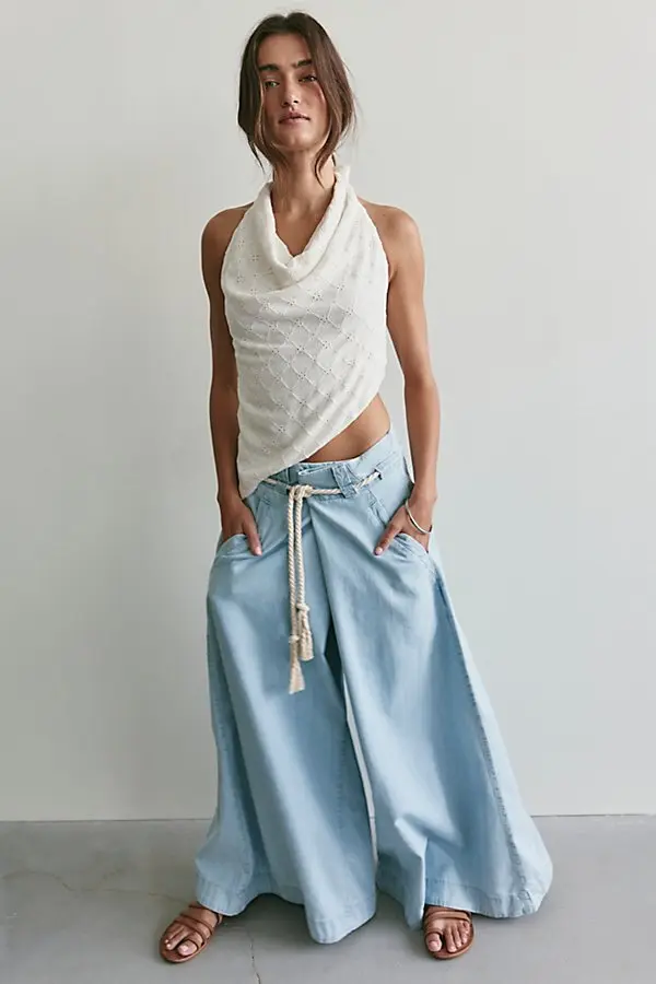 Free People We The Free Harbor Wrap Wide Leg Jeans - Zephyr