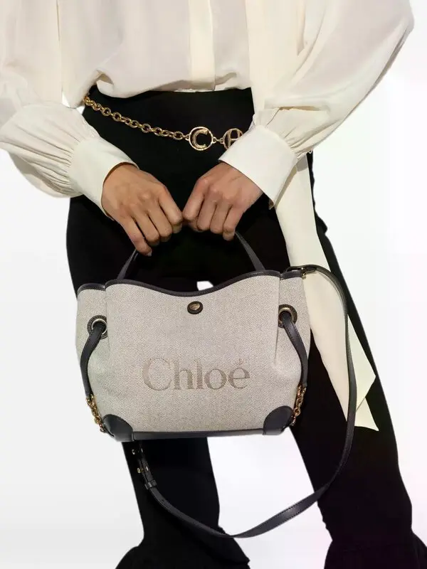Chloé Clover Logo-print Leather-trim Tote Bag - Neutrals