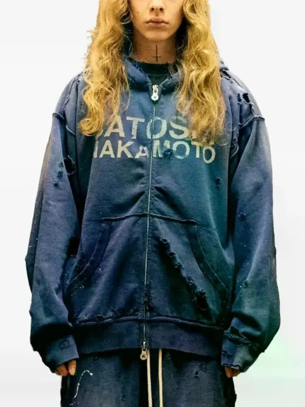 SATOSHI NAKAMOTO Logo-print Distressed Hoodie