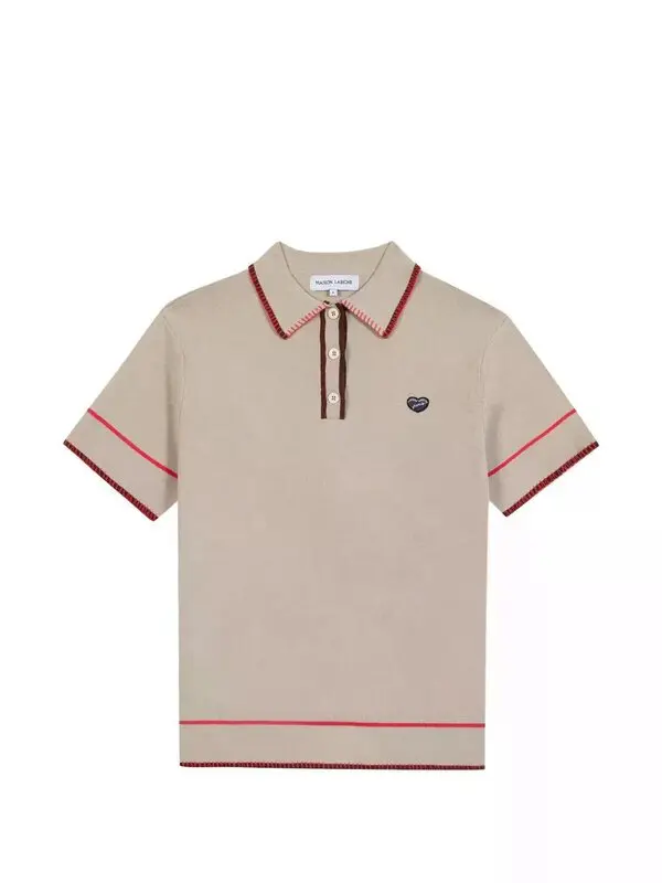 Maison Labiche Contrast-trim Heart-patch Polo Shirt - Neutrals