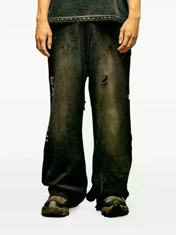 SATOSHI NAKAMOTO Luke Distressed-effect Wide-leg Track Pants - Black