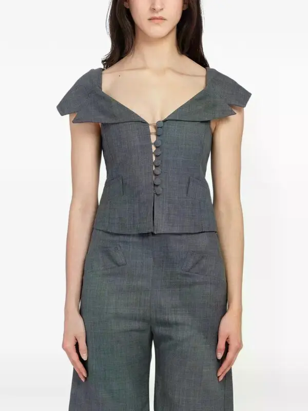 GANNI Off-shoulder Button-up Top