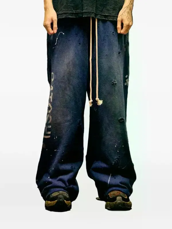 SATOSHI NAKAMOTO Luke Distressed-effect Wide-leg Track Pants - Blue